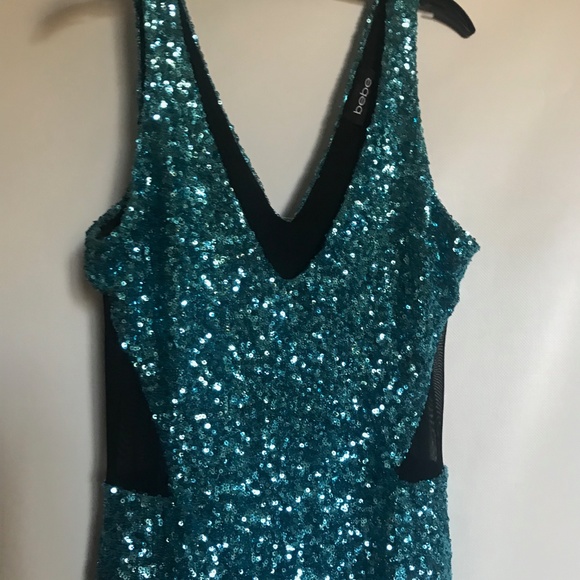 bebe | Dresses | Bebe Sexy Turquoise Blue Sequin Mini Bodycon Dress ...